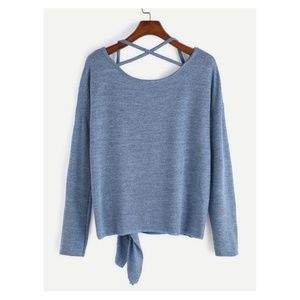 MBM Unlimited | Sweaters | Blue Strappy Long Sleeve Front Knot Light ...